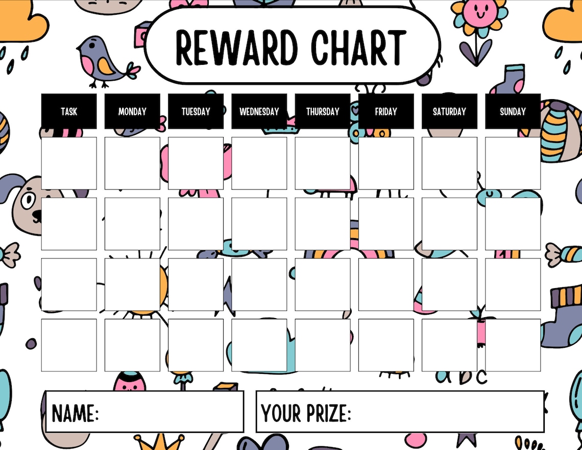 Kids Task Reward Chart, Chore Reward Chart, Task Tracking for Kids ...