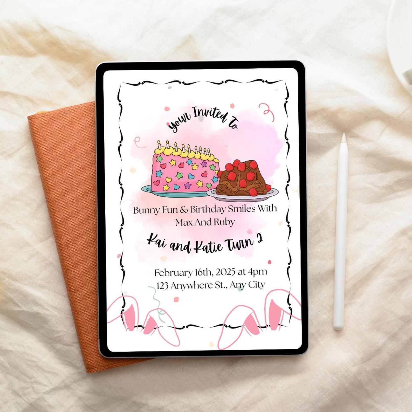 Max and Ruby Twin Birthday Party Emobile Invitation Instant Template ...