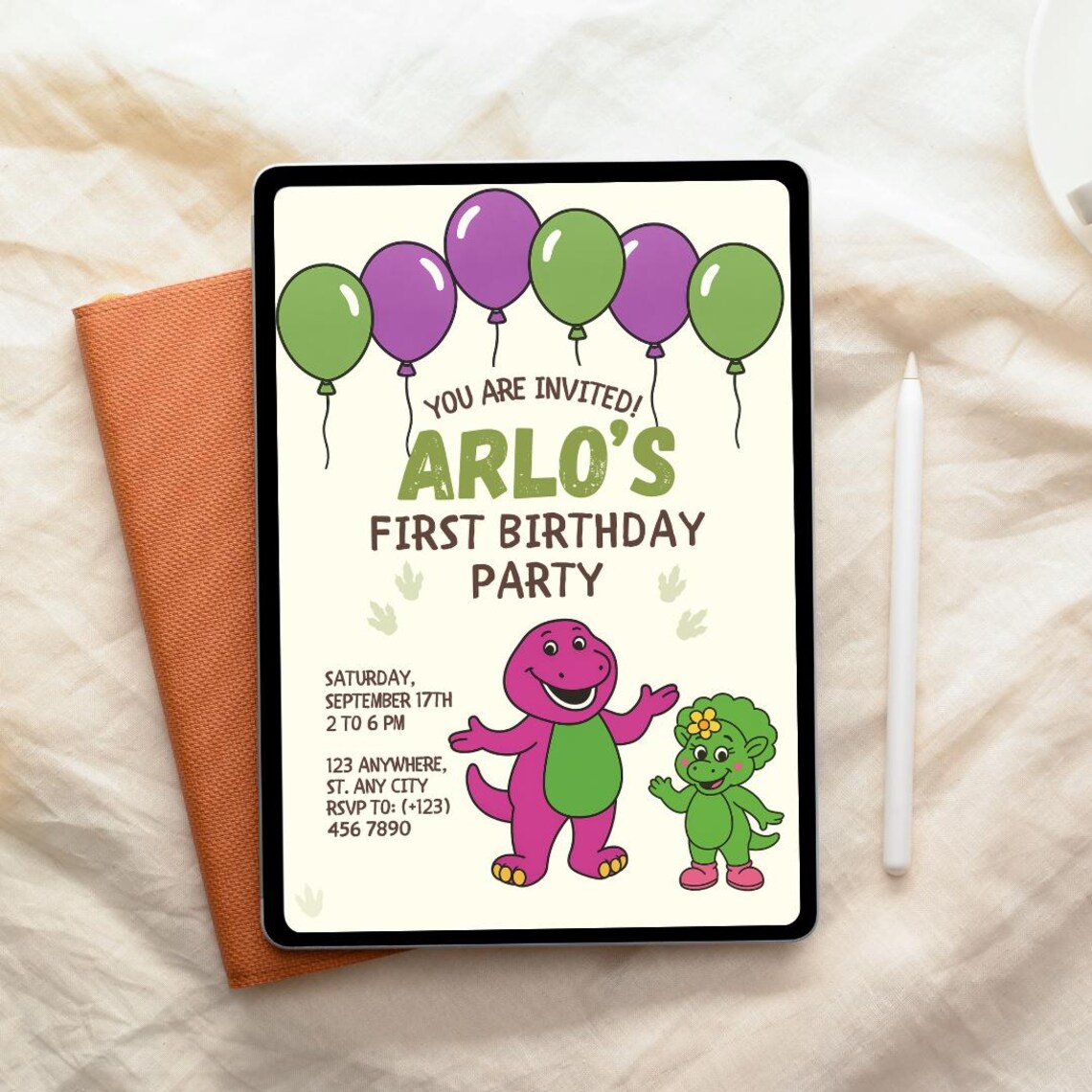 Barney Birthday Theme Digital Canva Template Download First Birthday - Etsy