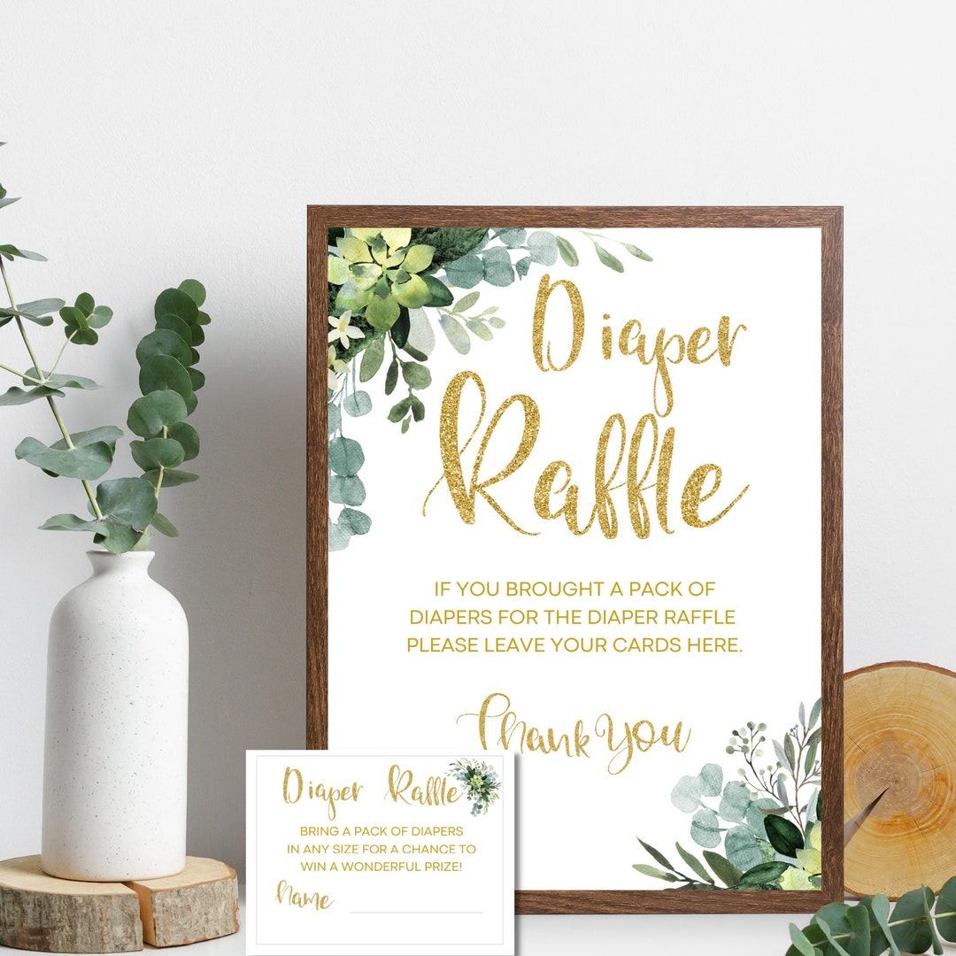 Diaper Raffle Sign and Diaper Raffle Invitation Insert, Eucalyptus Baby ...