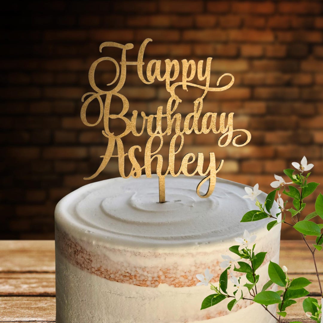 Personalized Custom Name and Color Happy Birthday Cake Topper Wood or ...