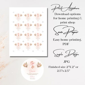 Pink Boho Girls Teddy Bear Baby Shower Favor Sticker Template- Round ...