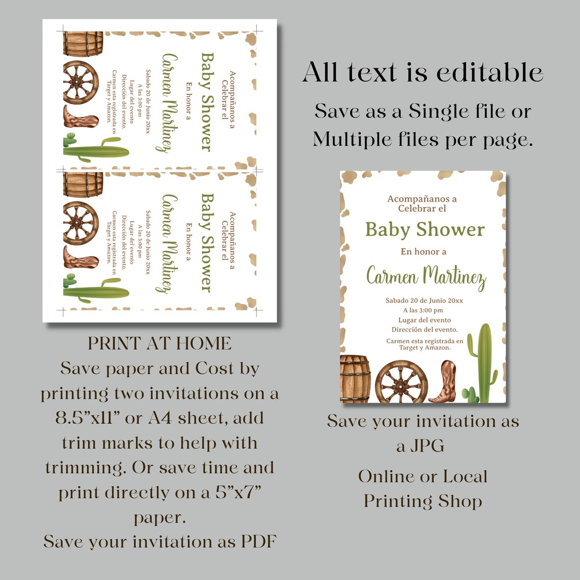 Spanish Baby Shower Printable Invitation for Boy - Invitación De ...