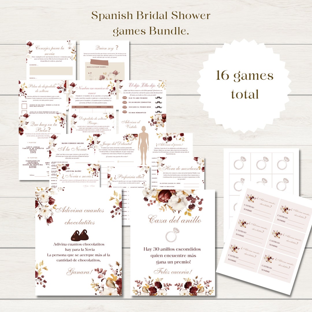 Spanish Floral Printable Bridal Shower Games Set, Paquete Moderno De ...