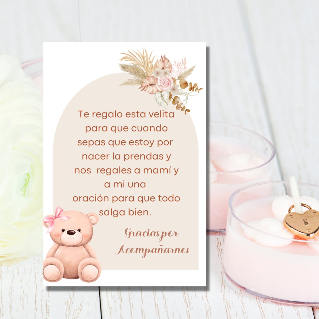 Girls Spanish Baby Shower Favor Card , Spanish Candle Favors Card ...
