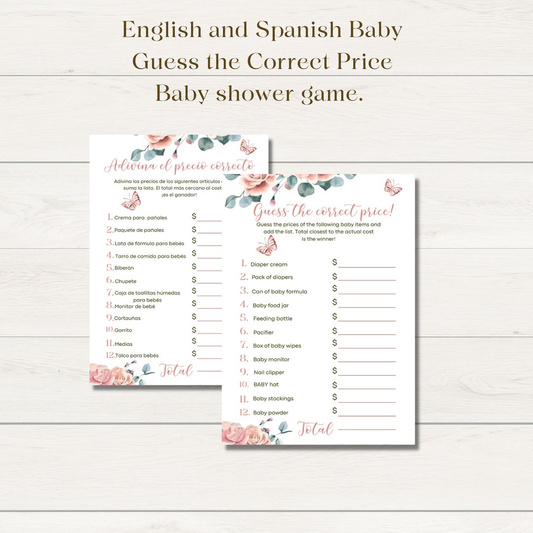 English and Spanish Guess the Price Baby Shower Game, Bilingual Baby ...