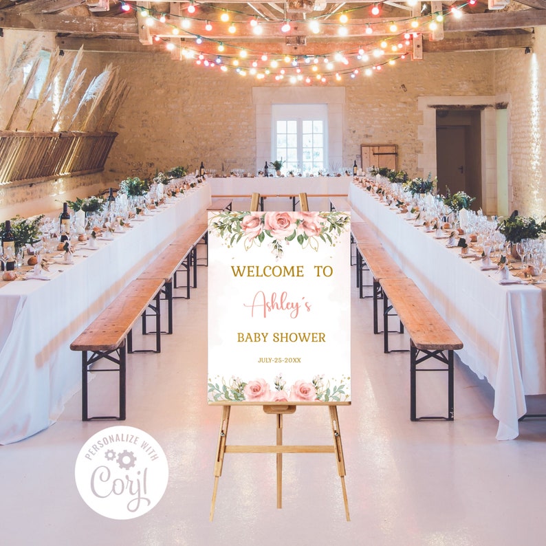 Editable Welcome Sign Pink Baby Shower-bridal Shower or - Etsy