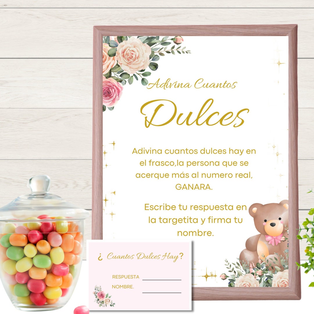 Spanish Guess How Many Candy Baby Shower Game Sign Bundle, Flora Blush ...