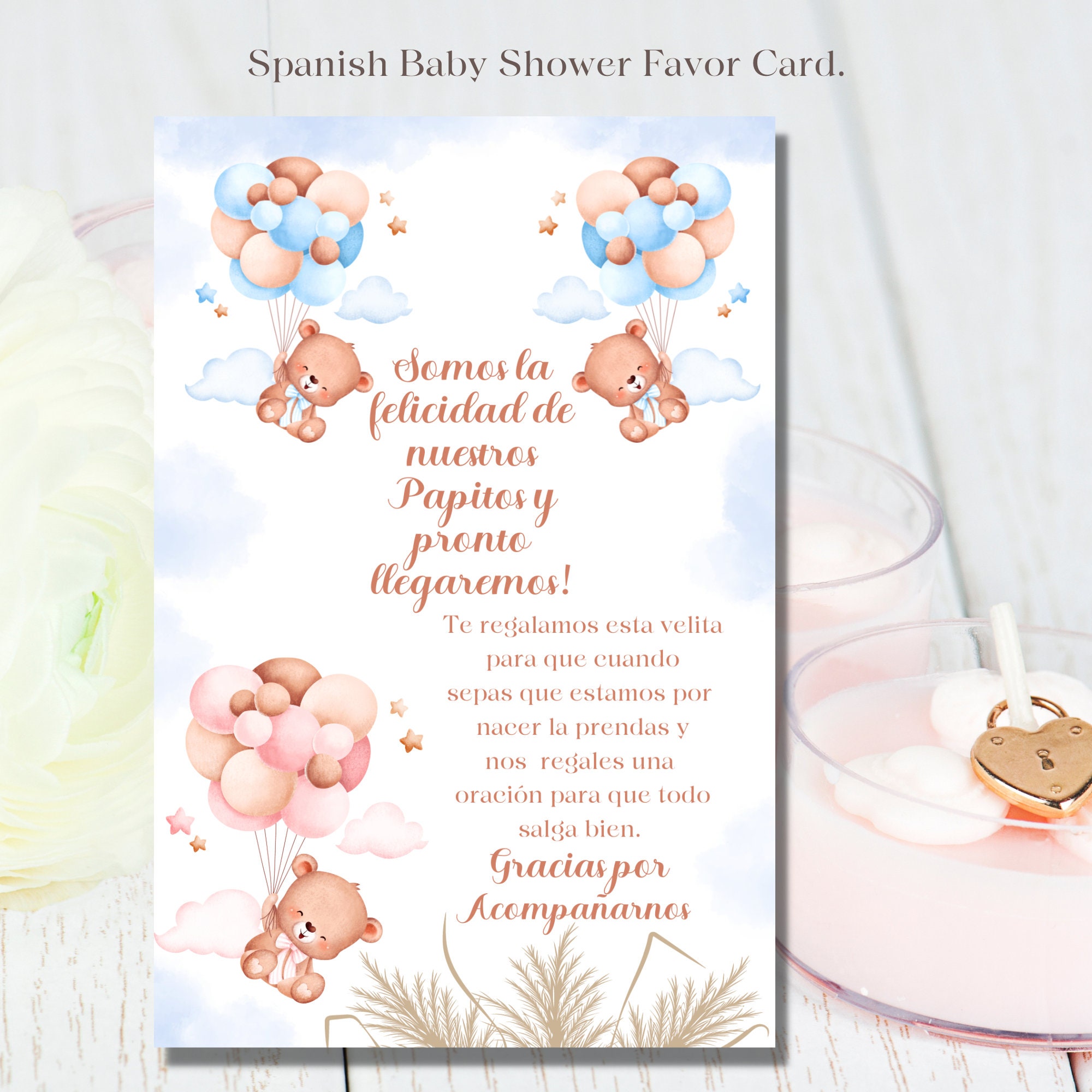 Spanish Triplets Baby Shower Favor Card Spanish Candle Favor - Etsy