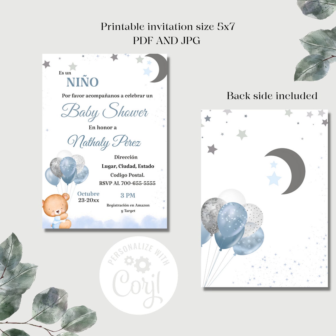 Spanish Baby Shower Printable Invitation for Boy Invitación - Etsy