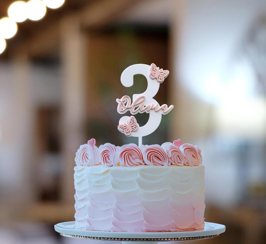Personalized Bow 3rd Birthday Cake Topper - Number 3 Birthday Girl ...