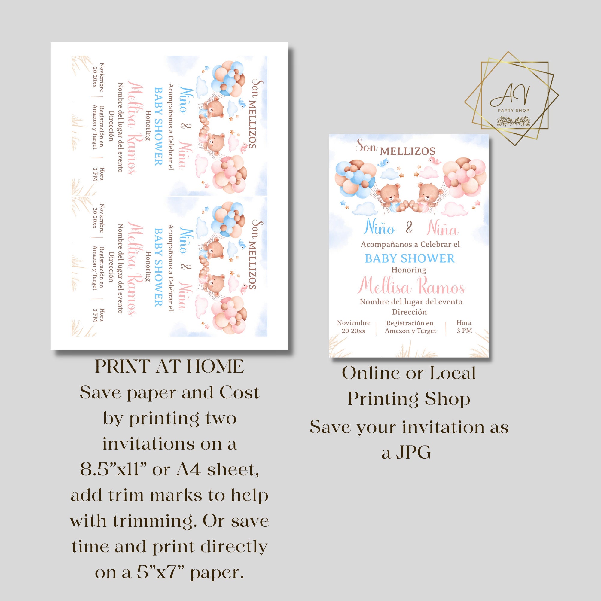 For Twin Baby Shower Invitations In Spanish Free Custom Printable