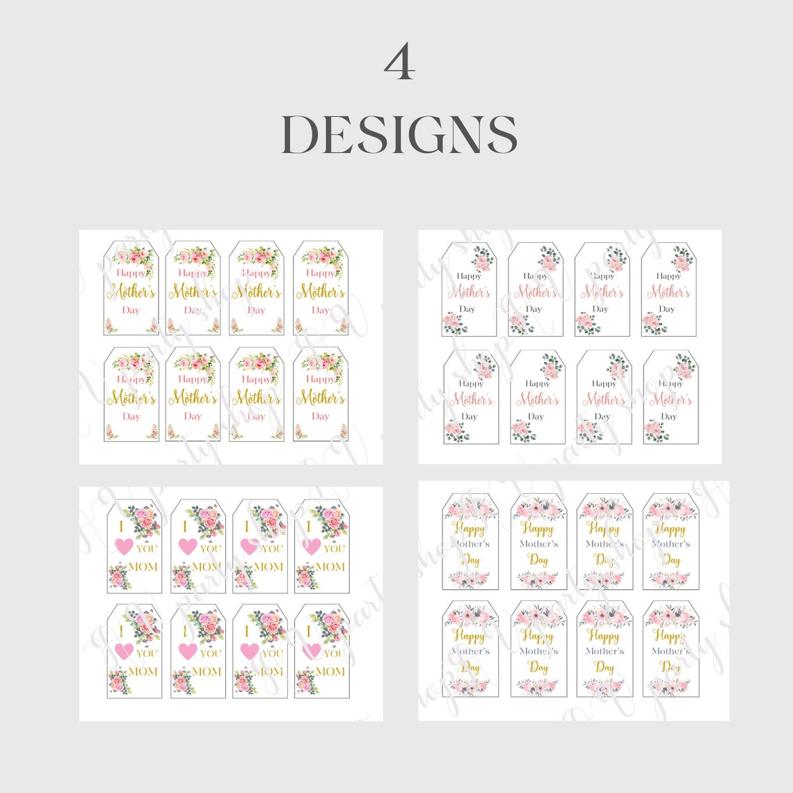 Mother's Day Gift Tags - Happy Mother's Day Floral Favor Tags- Instant ...