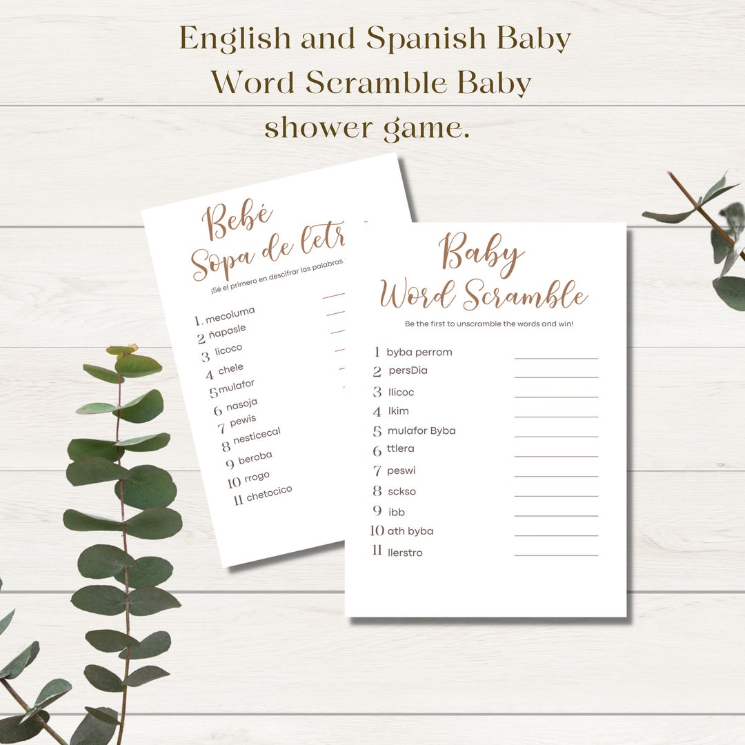 Gender Neutral English and Spanish BABY WORD SCRAMBLE Baby Shower Game ...