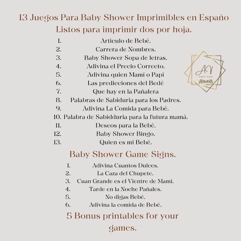 Spanish Baby Shower Printable Games Bundle Spanish Table - Etsy