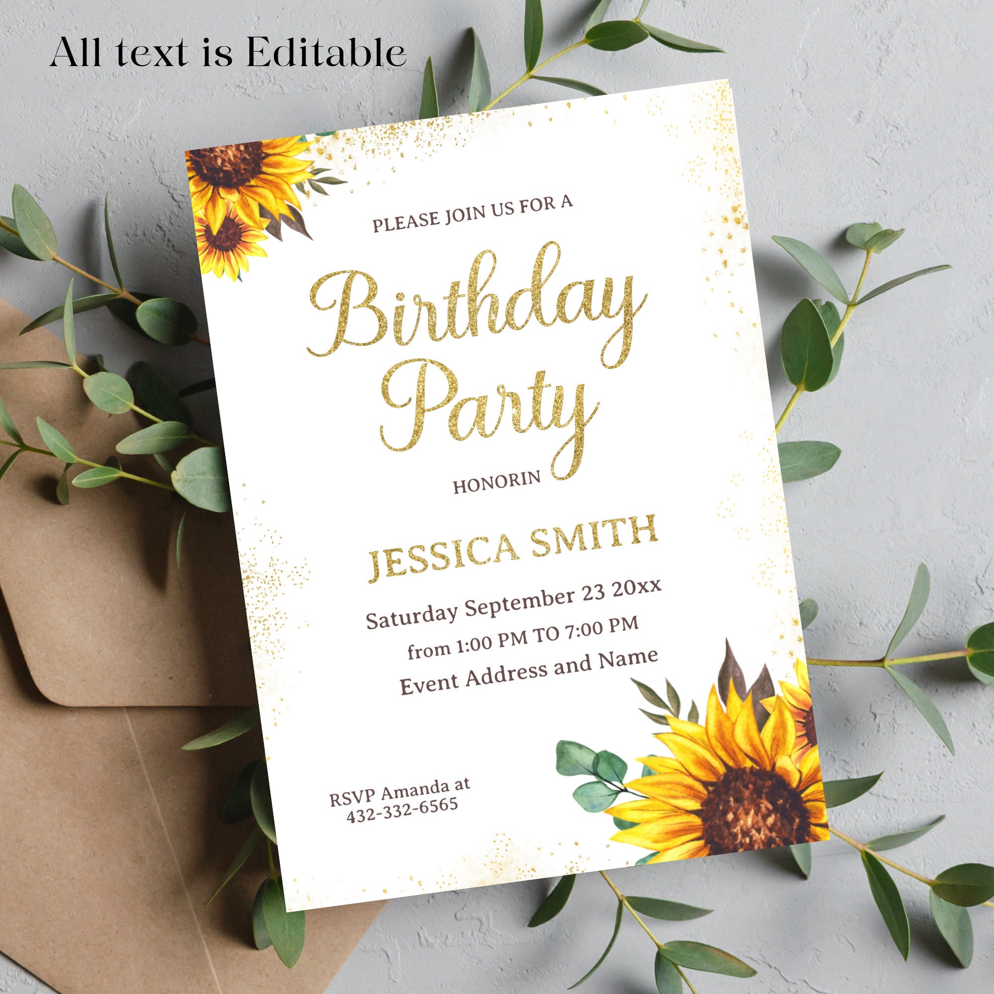 Sunflower Birthday Party Invitation Editable Birthday Any - Etsy