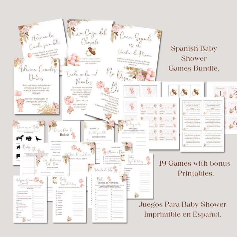 Spanish Baby Shower Printable Games Bundle Spanish Table - Etsy