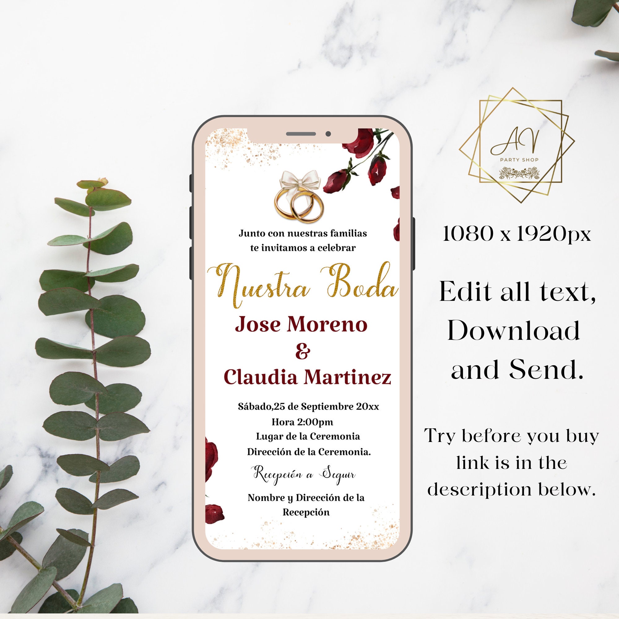 Spanish Wedding Text Message Invitation Template Electronic - Etsy