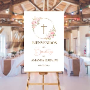Editable Spanish Pink Floral Baptism Welcome Sign- Printable ...