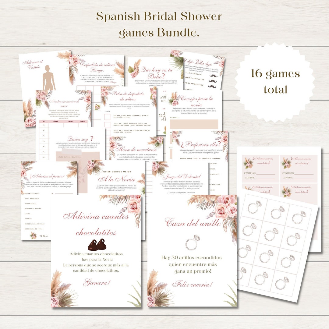 Spanish Boho Printable Bridal Shower Games Set, Paquete Moderno De ...
