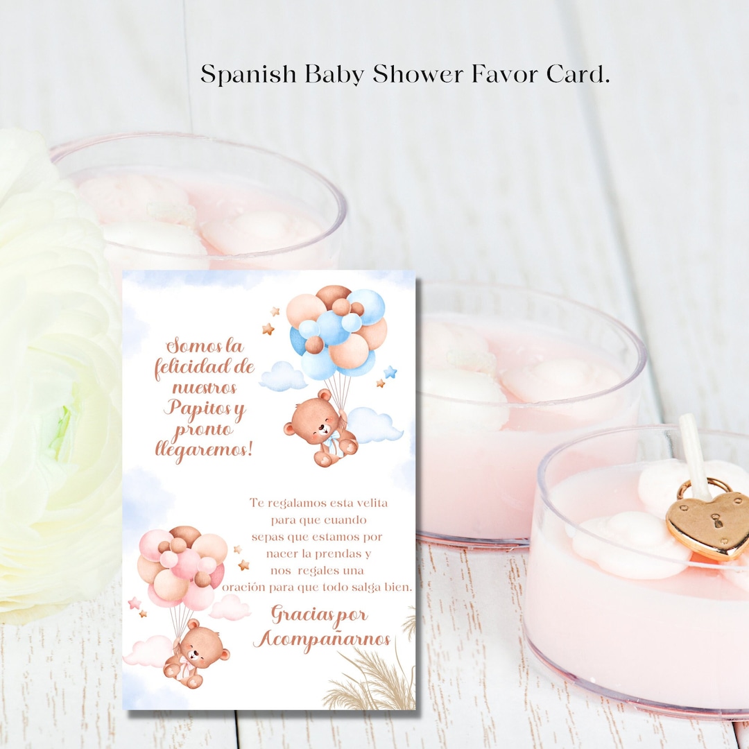 Spanish Baby Shower Card , Spanish Favor Cards, Candle Favors, Recuerdo ...