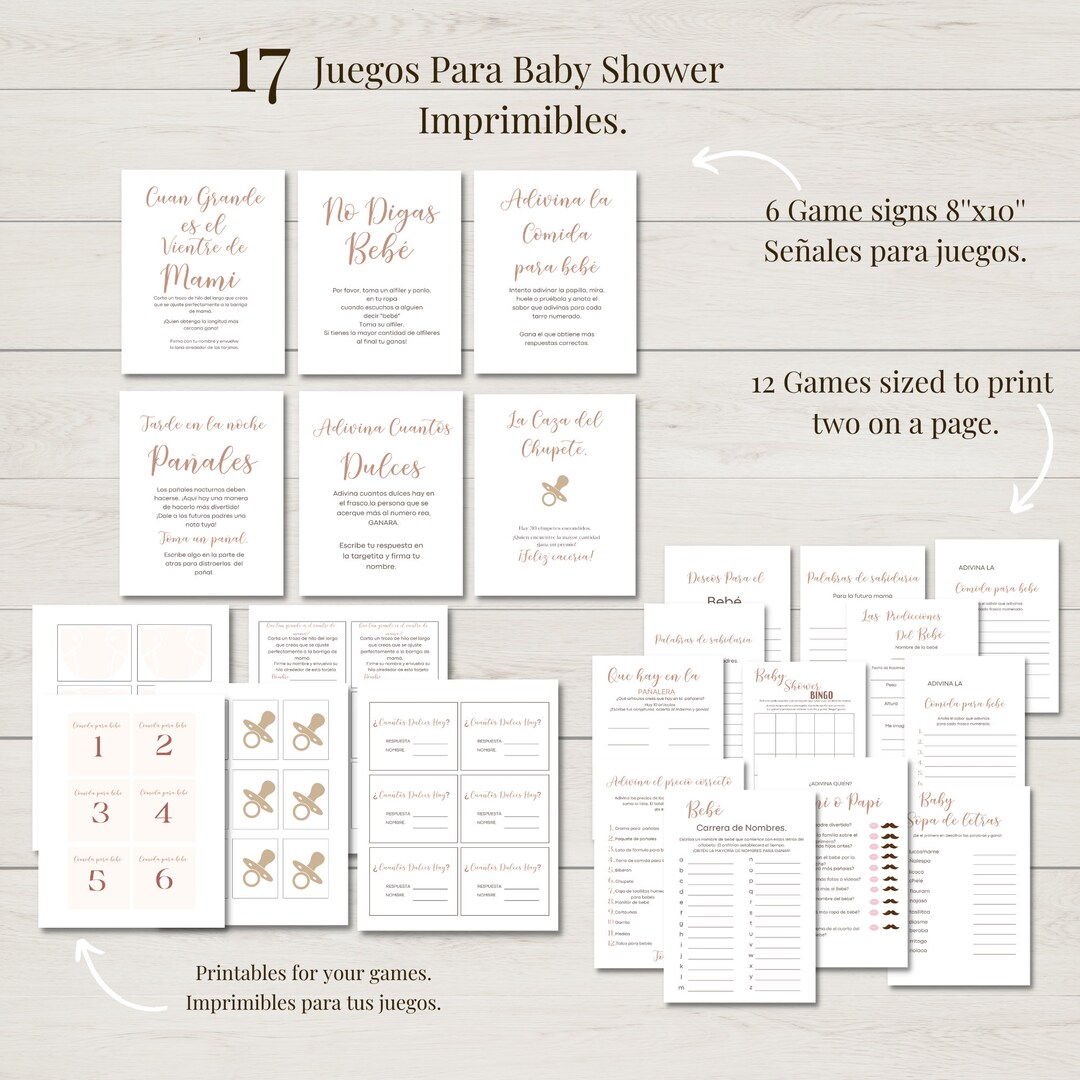 Spanish Minimalist Gender Neutral Baby Shower Games-printable Spanish ...