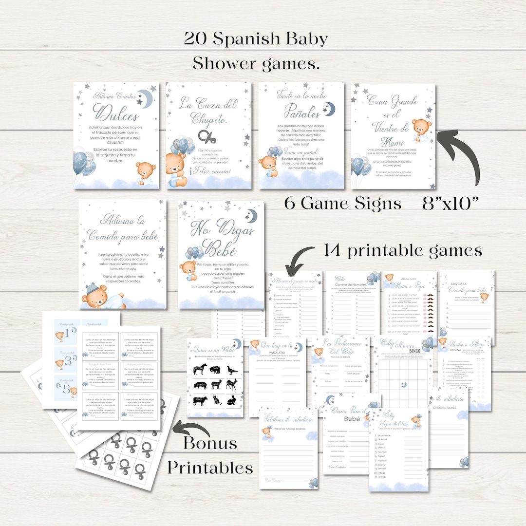 Spanish Baby Shower Printable Games Bundle, Spanish Table Signs and ...