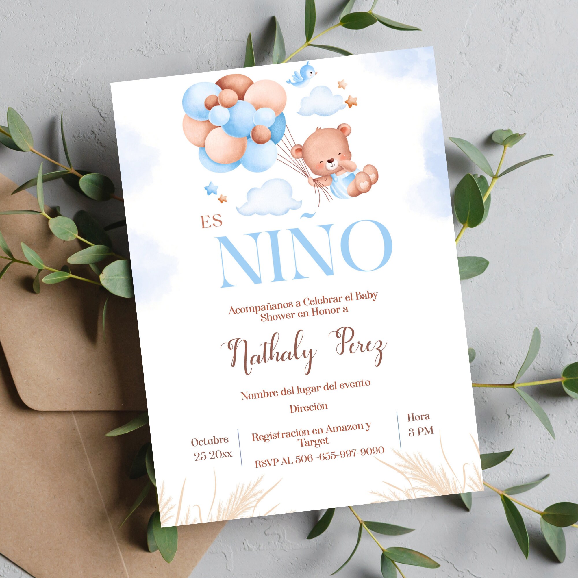 Spanish Baby Shower Printable Invitation for Boy - Invitación De Teddy ...
