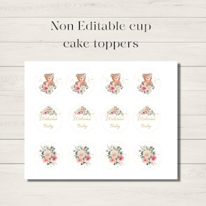 Teddy Bear Floral Baby Shower Cupcake Toppers, Girl Baby Shower ...