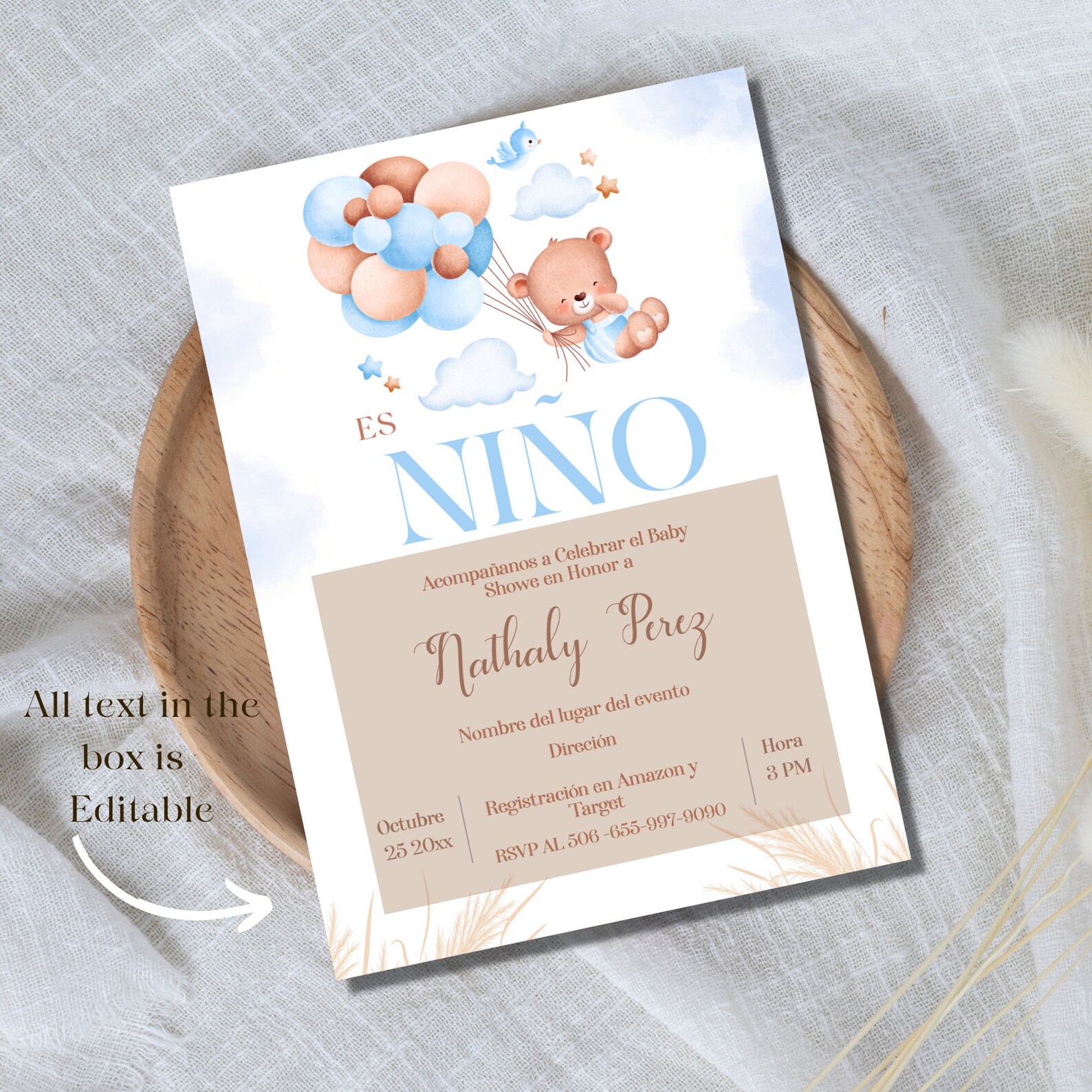 Spanish Baby Shower Printable Invitation for Boy Invitación - Etsy