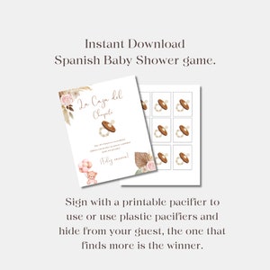 Spanish the Pacifier Hunt Baby Shower Game Sign, Flora Teddy Bear Boho ...