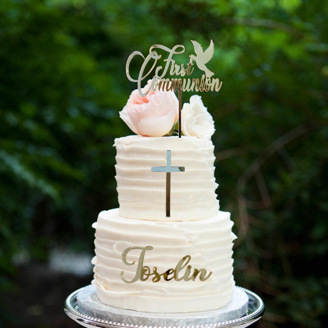 Personalized First Communion Dove Cake Topper Cross and Name Cake Charm ...