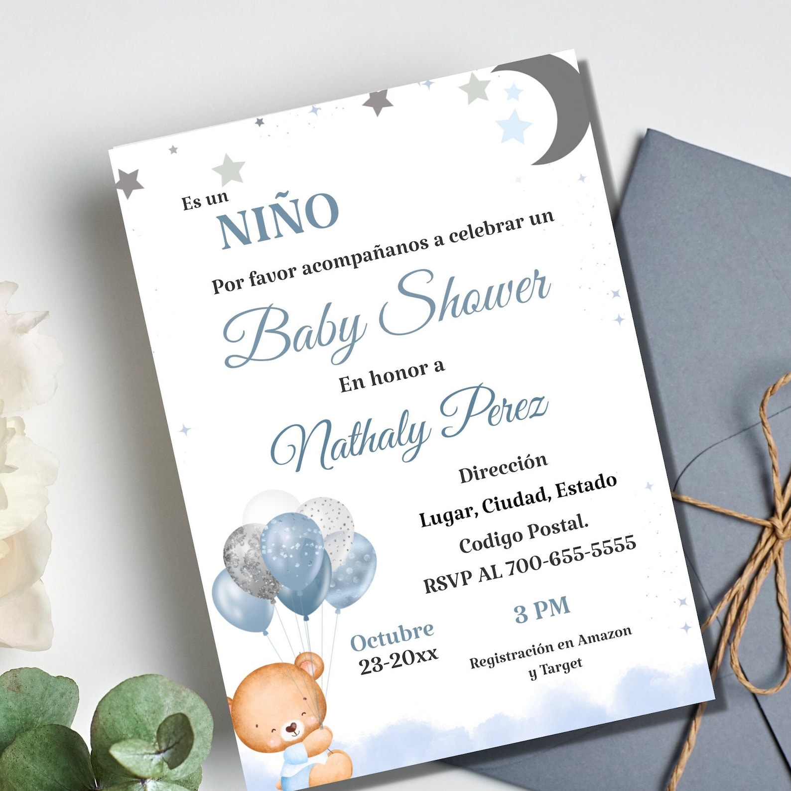 Spanish Baby Shower Printable Invitation for Boy Invitación - Etsy