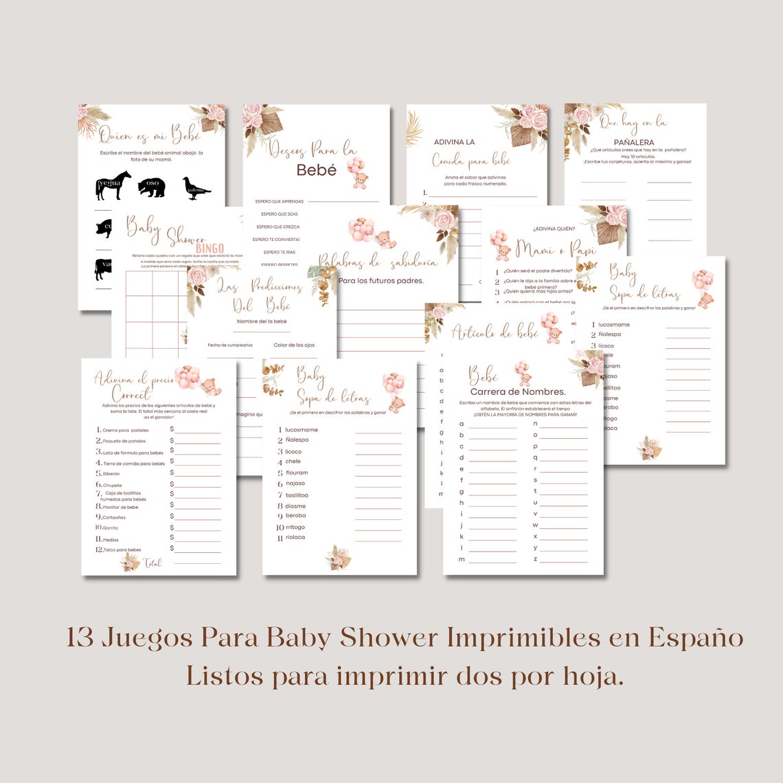 Spanish Baby Shower Printable Games Bundle Spanish Table - Etsy