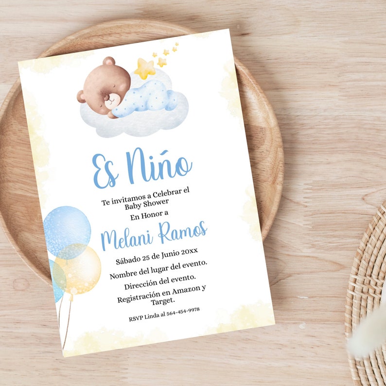 Spanish Baby Shower Printable Invitation for Boy - Spanish Invitación ...