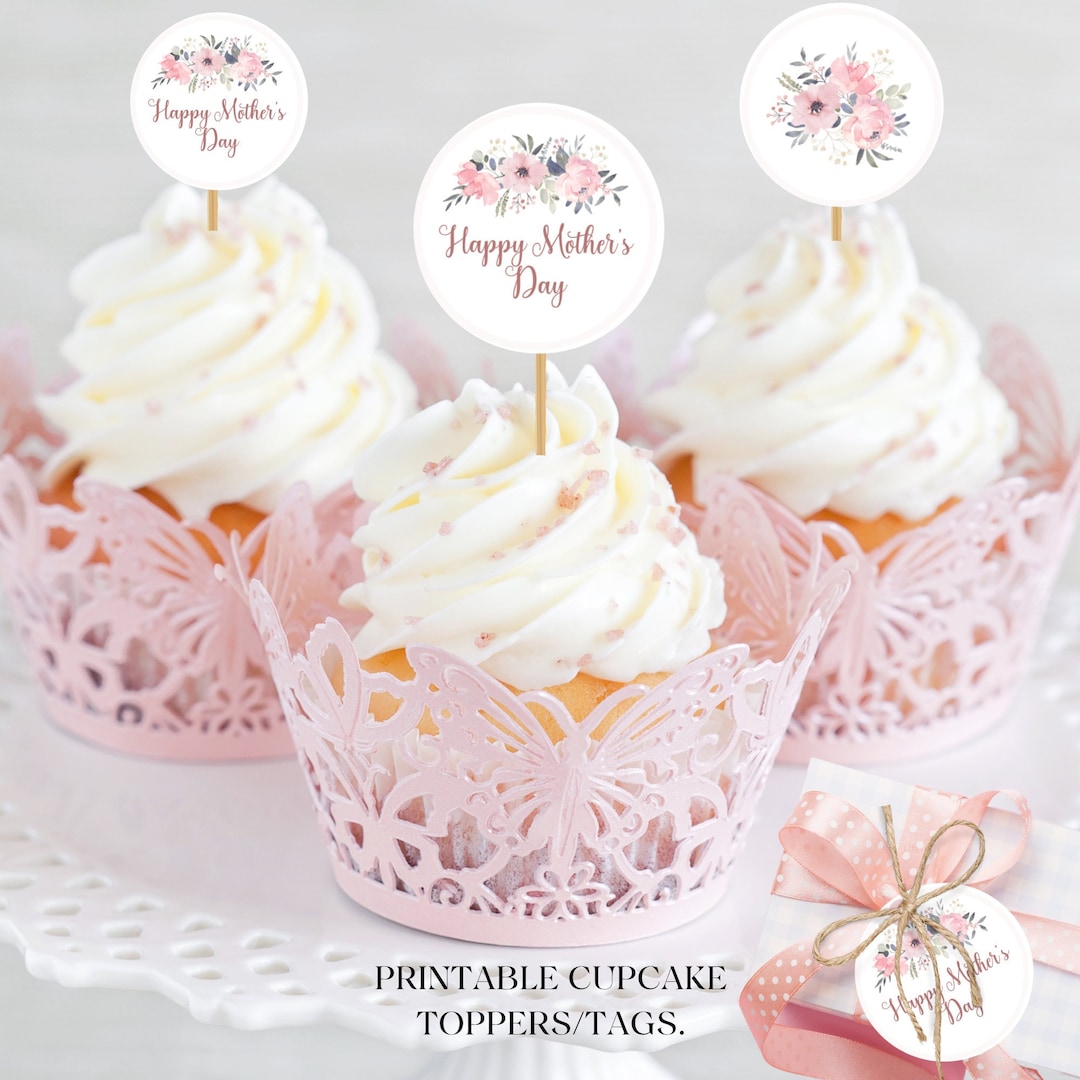 Mother's Day Cupcake Toppers ,floral Printable Favor Tags, Pink, Happy ...