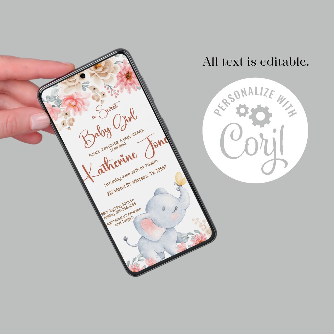 Girl Baby Shower Text Message Invitation Template, Electronic, Girl ...