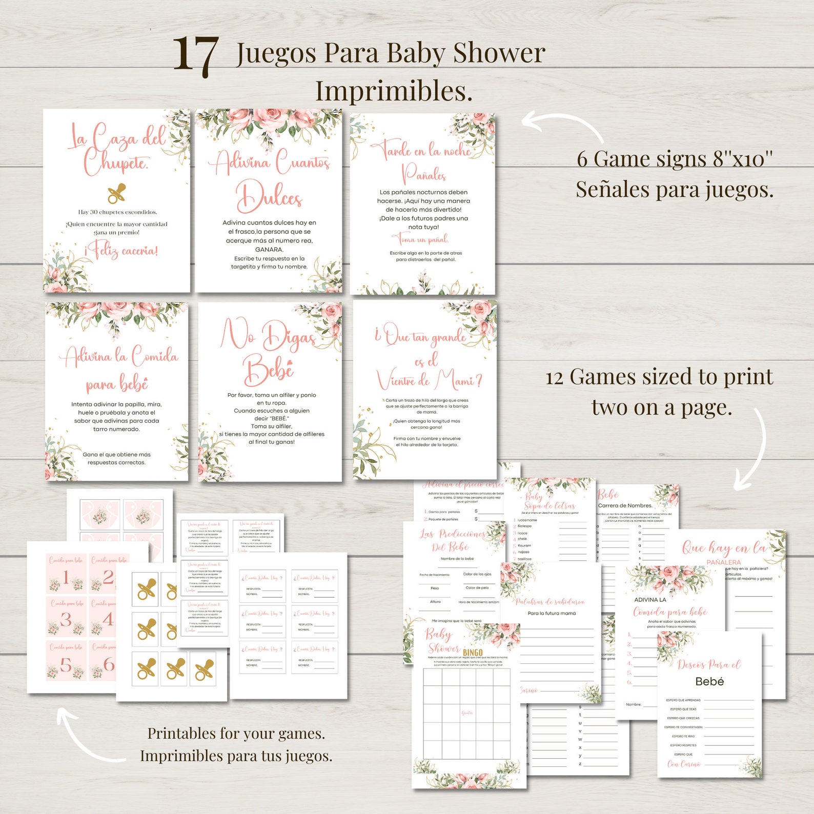 Spanish Blush Floral Baby Shower Games Bundle Modern Floral - Etsy