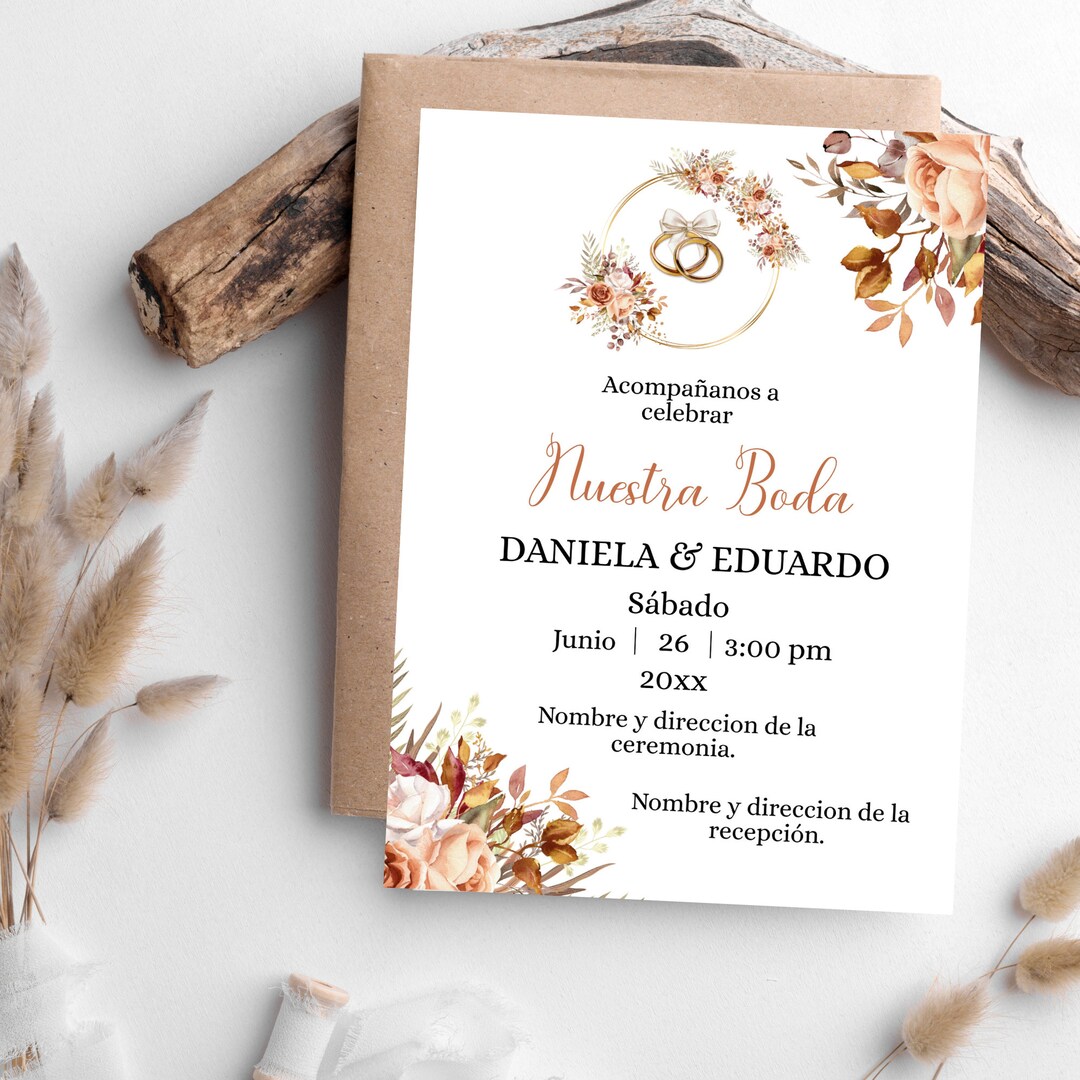 Spanish Wedding Terracotta Invitation-floral Spanish Burnt Orange ...