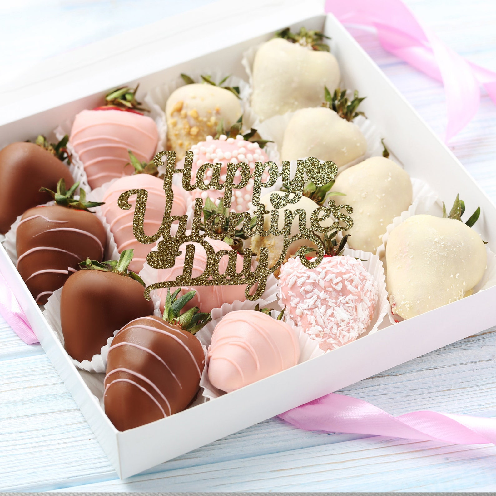 Happy Valentine's Day Strawberry Box Toppers Glitter - Etsy