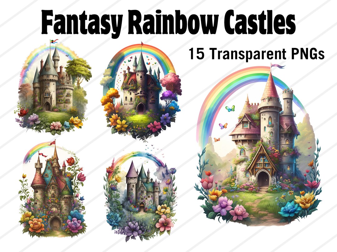 Fantasy Rainbow Castles Transparent PNG Clip Art - Colorful Castles PNG ...