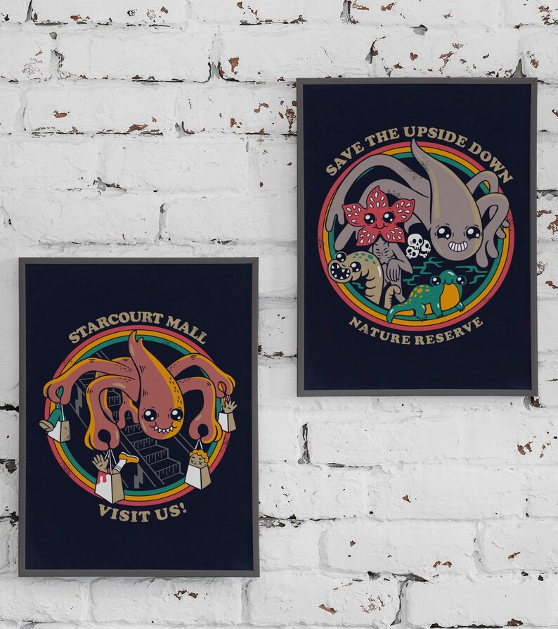 Stranger Things Cartoon Characters Kawaii Poster Set Digital Download Printables 5x7 Eleven ...