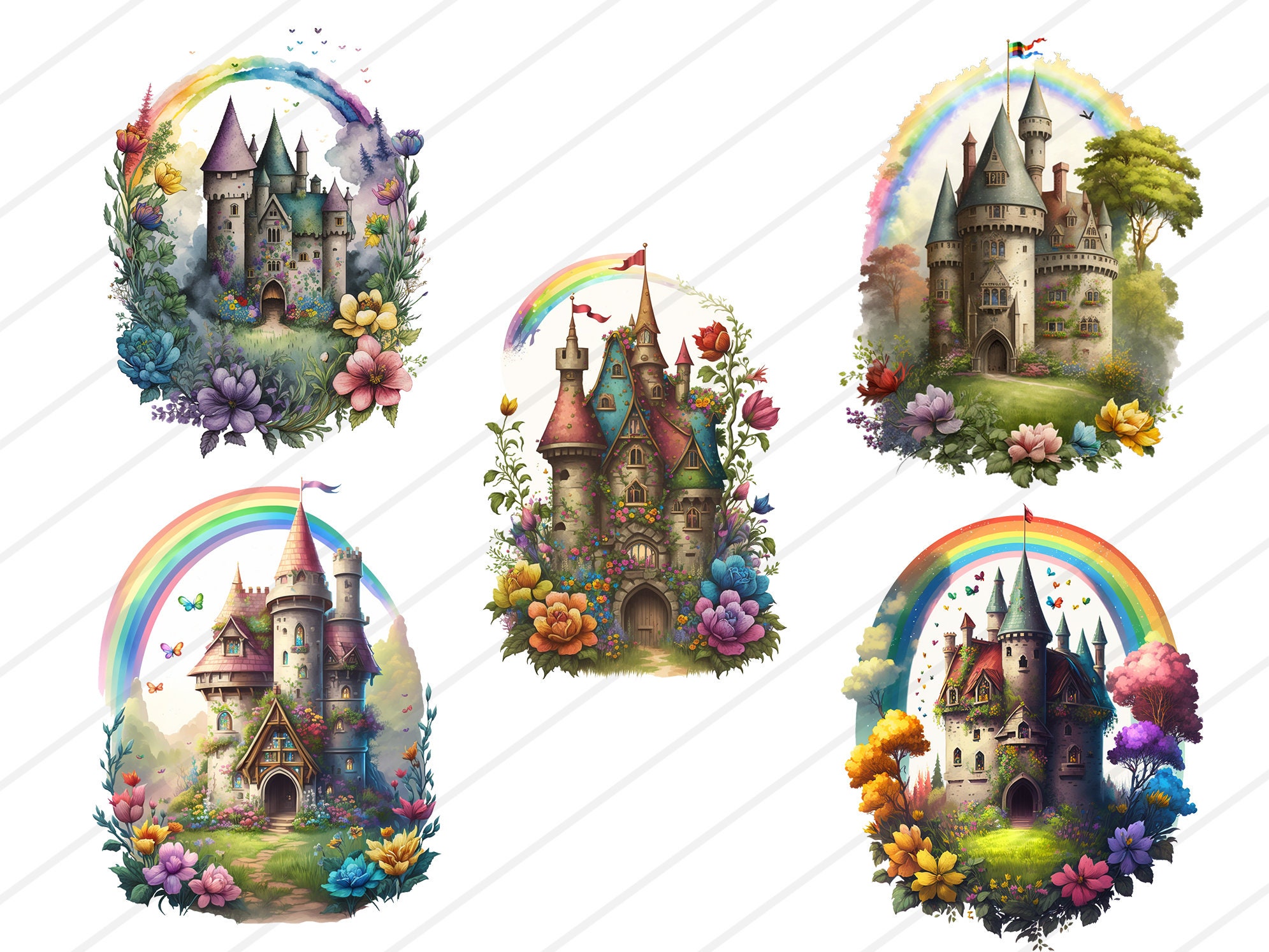 Fantasy Rainbow Castles Transparent PNG Clip Art - Colorful Castles PNG ...
