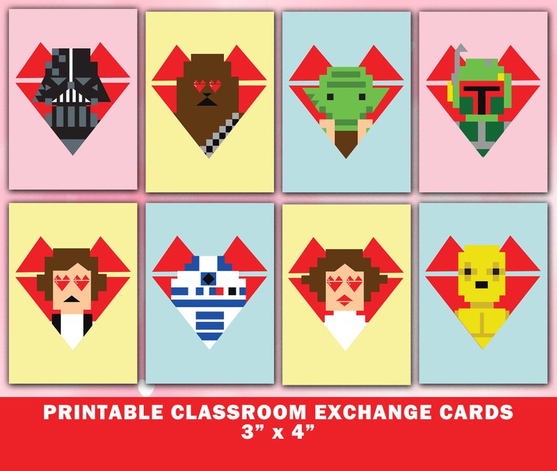 Star Wars Heart Valentine Classroom Exchange Card Set | Digital ...