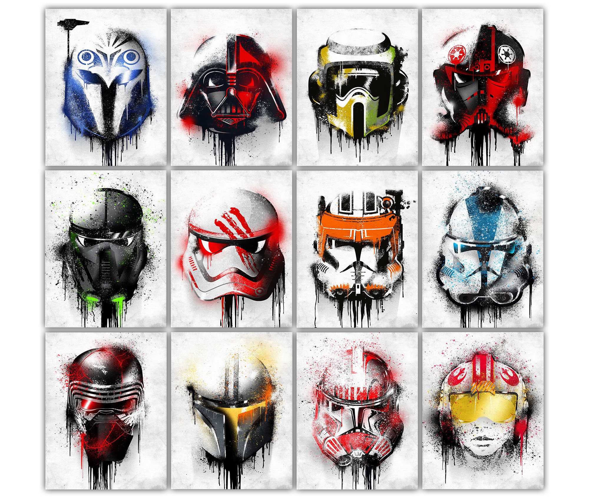 Star Wars Helmet Graffiti Poster Set Digital Download Printables 8.5x11 ...
