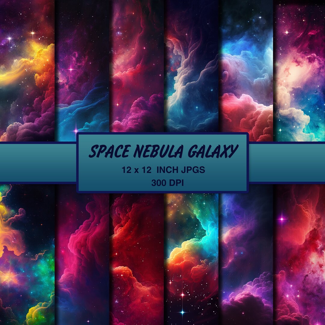 Space Nebula Galaxy Digital Paper - 12x12 300 DPI - Scrapbooking Paper ...