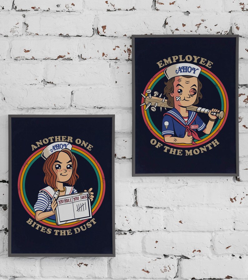 Stranger Things Cartoon Characters Kawaii Poster Set Digital Download Printables 5x7 Eleven ...