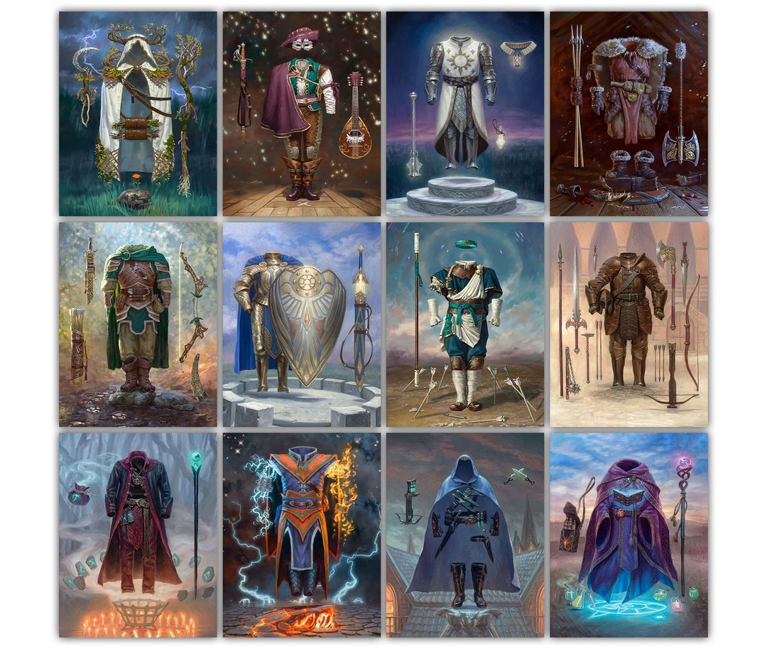 Dungeons and Dragons Character Class Illustration Poster Set | Digital ...