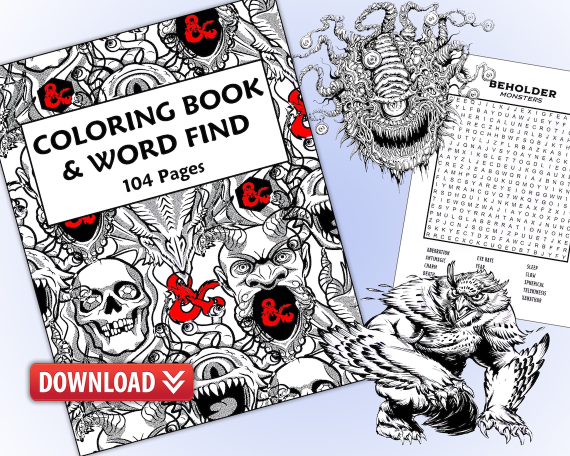 Dungeons and Dragons Coloring Book and Word Find Digital Download 104 ...