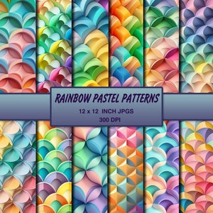 Rainbow Pastel Patterns Digital Paper - 12x12 300 DPI - Scrapbooking ...